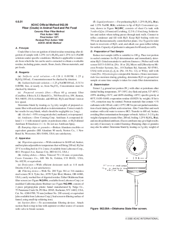 (PDF) AOAC 962.09 FIBRE CRUDE IN ANIMAL FEED AND PET FOOD