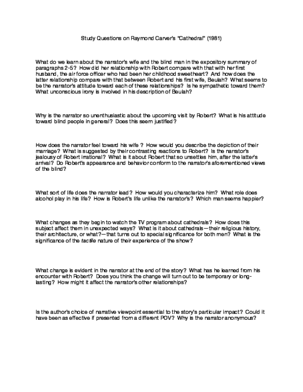 (PDF) Study Questions on Raymond Carver's "Cathedral" (1981