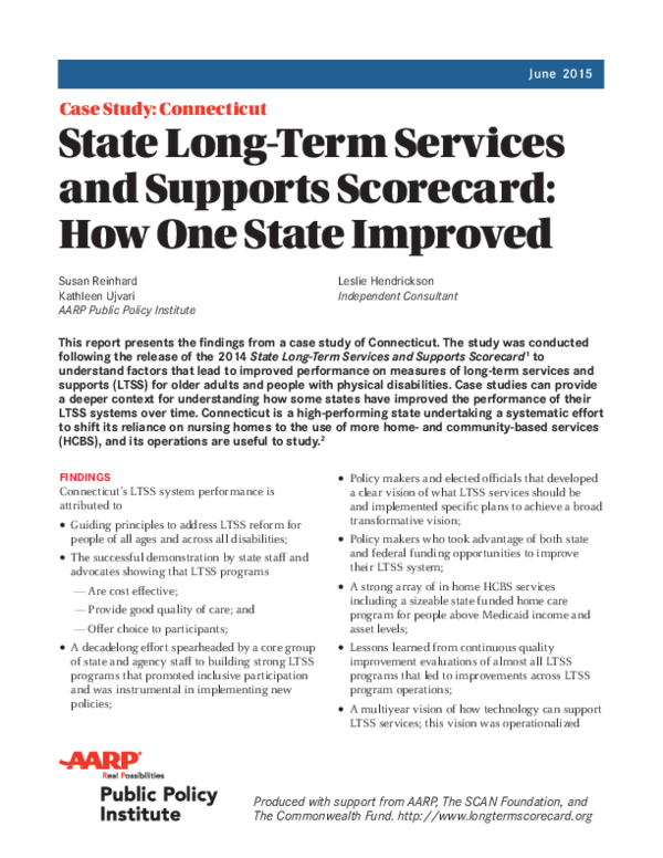 (PDF) 2015 AARP Case Study of Connecticut Long-Term Services and Supports