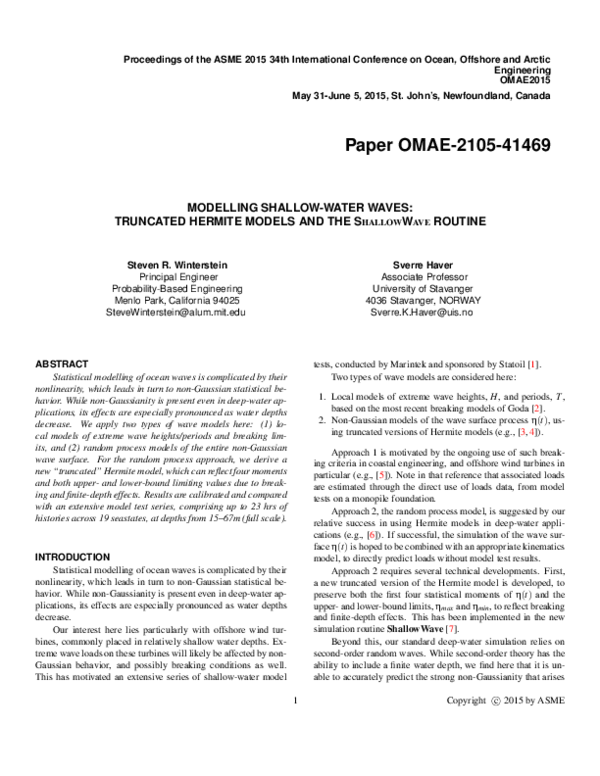 (PDF) Modelling Shallow-Water Waves: Truncated Hermite Models and the ...