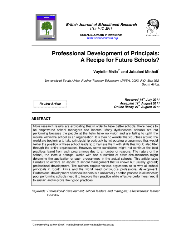 (PDF) Professional Development of Principals: A Recipe for Future Schools?