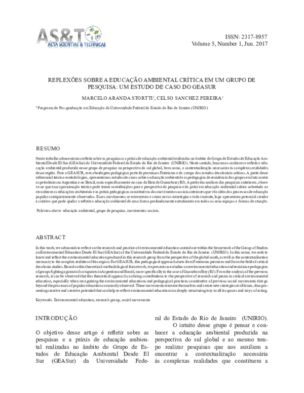 (PDF) REFLEXÕES SOBRE A EDUCAÇÃO AMBIENTAL CRÍTICA EM UM GRUPO DE ...
