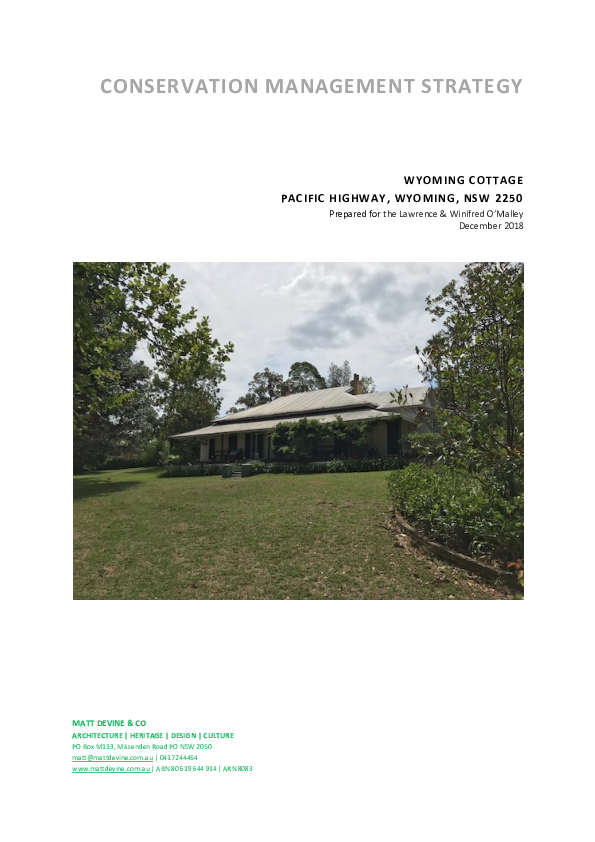 (PDF) WYOMING COTTAGE PACIFIC HIGHWAY, WYOMING, NSW 2250 - Conservation ...
