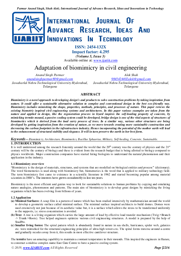 (PDF) Adaptation of biomimicry in civil engineering