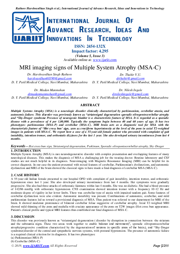 (PDF) MRI imaging signs of Multiple System Atrophy (MSA-C | Ijariit ...
