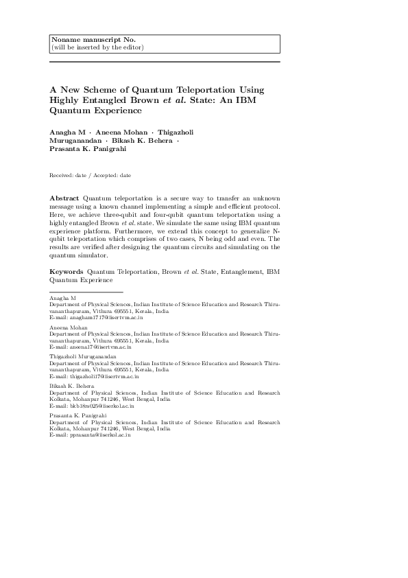 (PDF) A New Scheme of Quantum Teleportation Using Highly Entangled ...