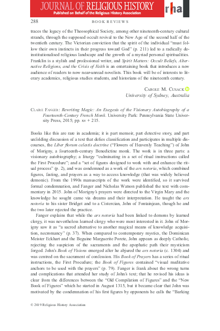 (PDF) Review of Claire Fanger, Rewriting Magic: An Exegesis of the ...