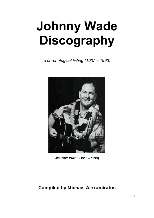 (PDF) Johnny Wade discography - a chronological listing (1937-1993)