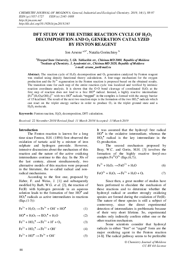 (PDF) DFT STUDY OF THE ENTIRE REACTION CYCLE OF H2O2 DECOMPOSITION AND ...