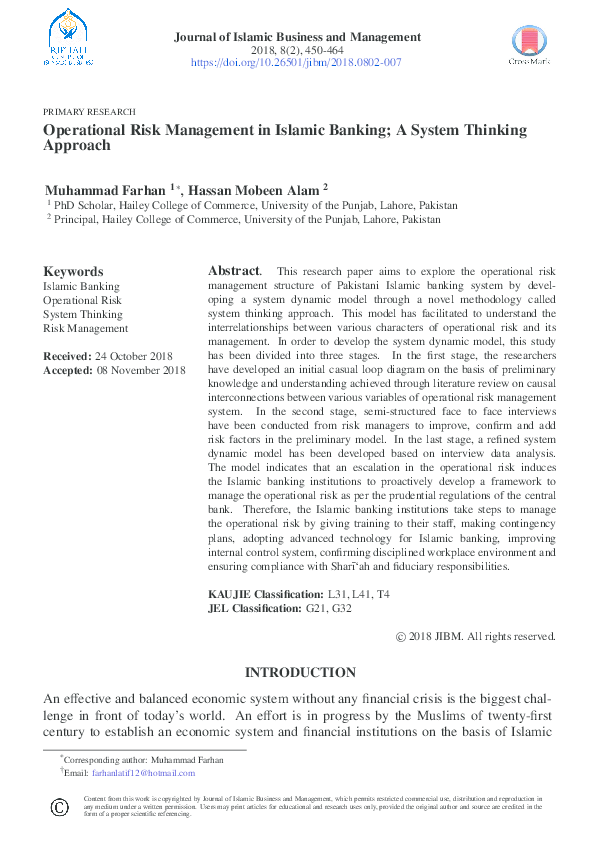 (PDF) Operational Risk Management in Islamic Banking; A System Thinking ...