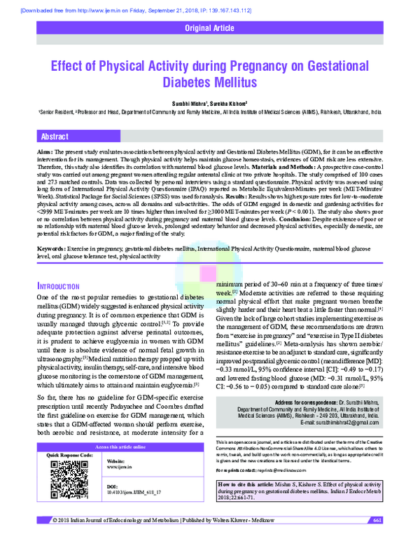 (PDF) Effect of Physical Activity during Pregnancy on Gestational ...