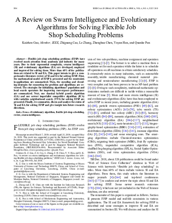 (PDF) A Review on Swarm Intelligence and Evolutionary Algorithms for Solving Flexible Job Shop ...