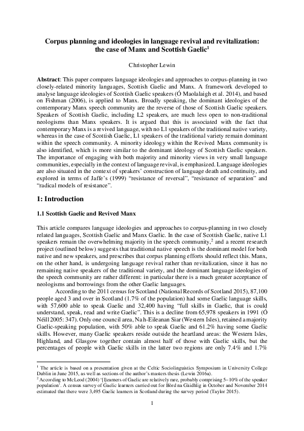 (PDF) Corpus planning and ideologies in language revival and ...