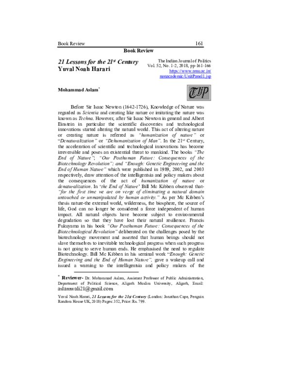 (PDF) Book Review of 21 Lessons for the 21st Century