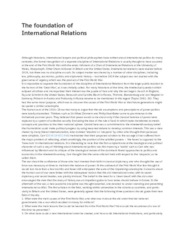 (PDF) The foundation of International Relations