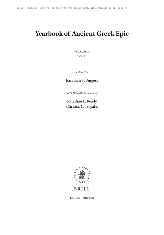 (PDF) Yearbook of Ancient Greek Epic vol 3