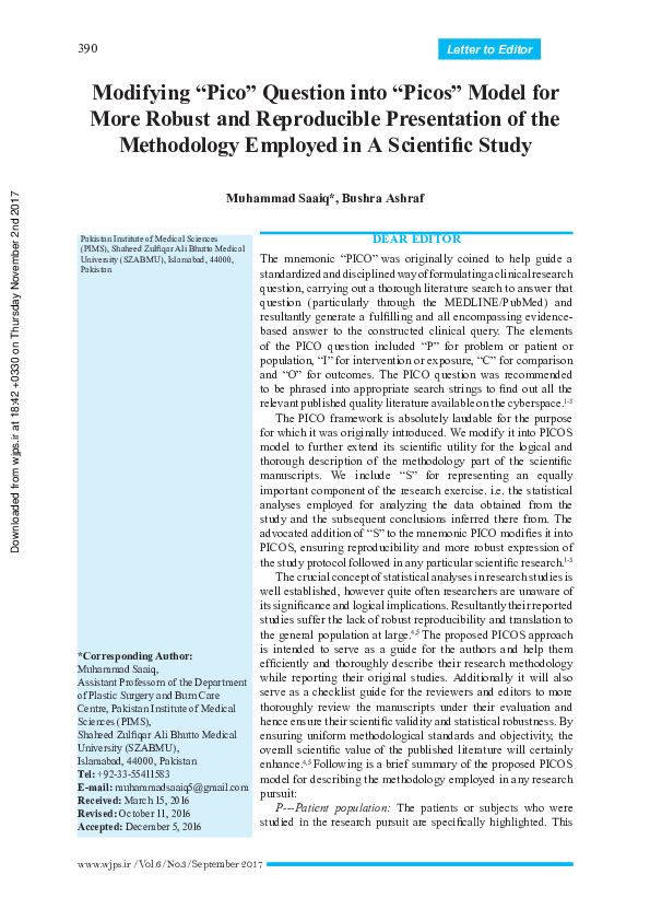 (PDF) Modifying “PICO” Question into “PICOS” Model for more robust and ...