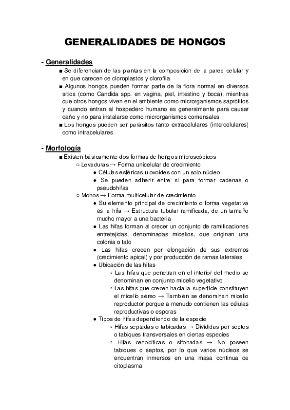 (DOC) GENERALIDADES DE HONGOS -Generalidades