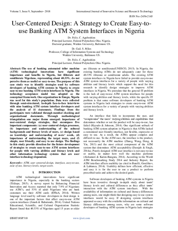 (PDF) User-Centered Design: A Strategy to Create Easy-to- use Banking ATM System Interfaces in ...