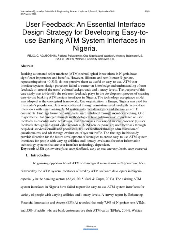 (PDF) User Feedback: An Essential Interface Design Strategy for Developing Easy-to- use Banking ...
