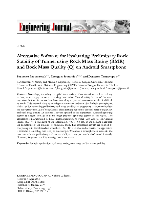 (PDF) Alternative Software for Evaluating Preliminary Rock Stability of Tunnel using Rock Mass ...