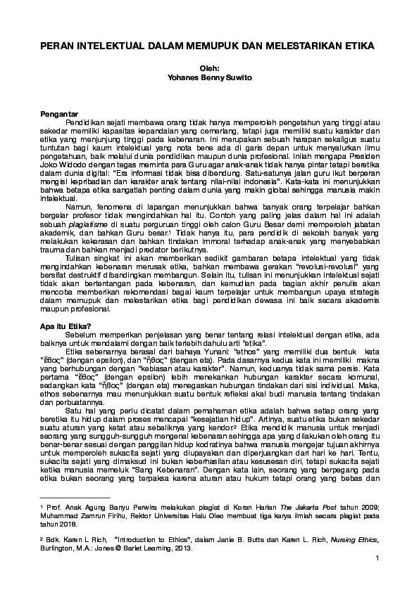 (PDF) PERAN INTELEKTUAL DALAM MEMUPUK DAN MELESTARIKAN ETIKA