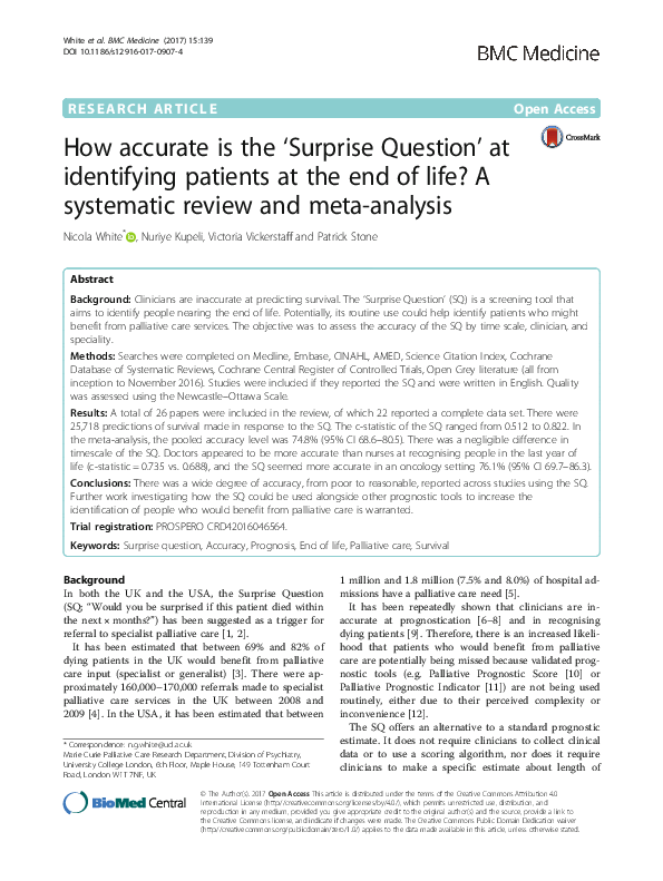(PDF) How accurate is the ‘Surprise Question’ at identifying patients ...