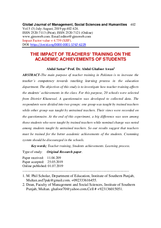 (PDF) THE IMPACT OF TEACHERS' TRAINING ON THE ACADEMIC ACHIEVEMENTS OF ...