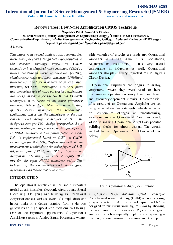 (PDF) Review Paper: Low Noise Amplification CMOS Technique