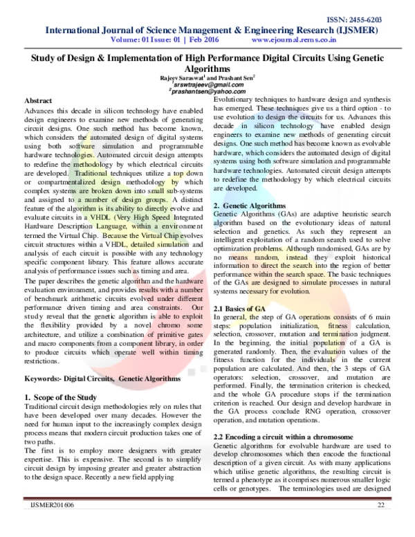 (PDF) Study of Design & Implementation of High Performance Digital Circuits Using Genetic Algorithms