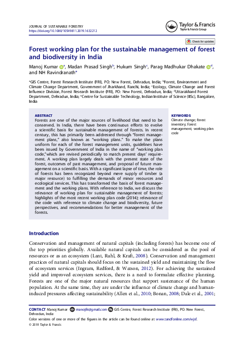 (PDF) Forest working plan for the sustainable management of forest and ...