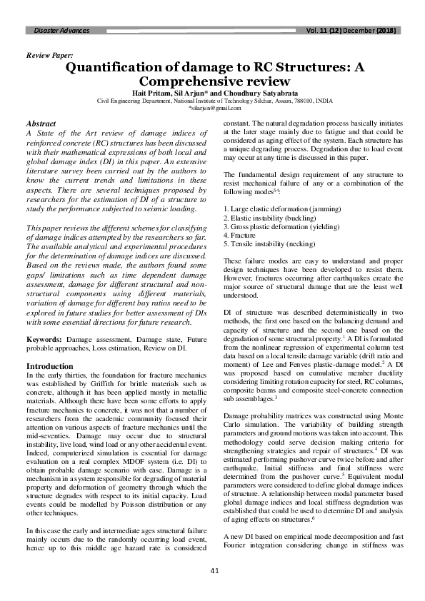 (PDF) Quantification of damage to RC Structures-A Comprehensive review