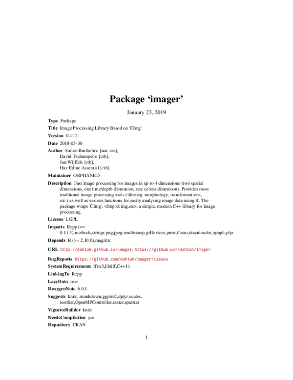 (PDF) Package 'imager' Type Package Title Image Processing Library ...