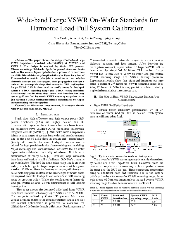 (PDF) Wide-band Large VSWR On-Wafer Standards for Harmonic Load-Pull System Calibration