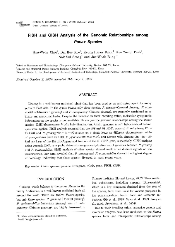 (PDF) FISH and GISH analysis of the genomic relationships amongPanax ...