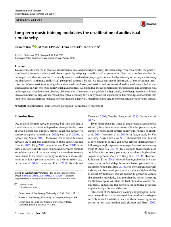 Pdf Long Term Music Training Modulates The Recalibration Of Audiovisual Simultaneity