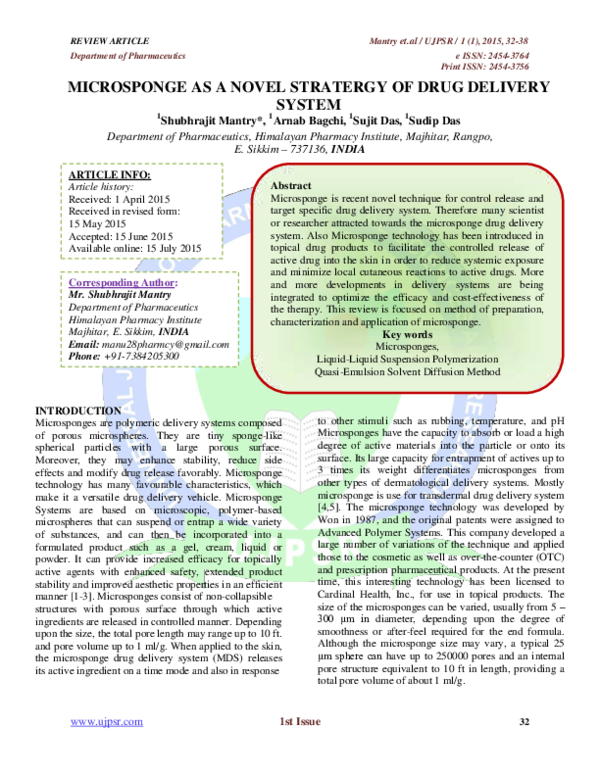 (PDF) MICROSPONGE AS A NOVEL STRATERGY OF DRUG DELIVERY SYSTEM