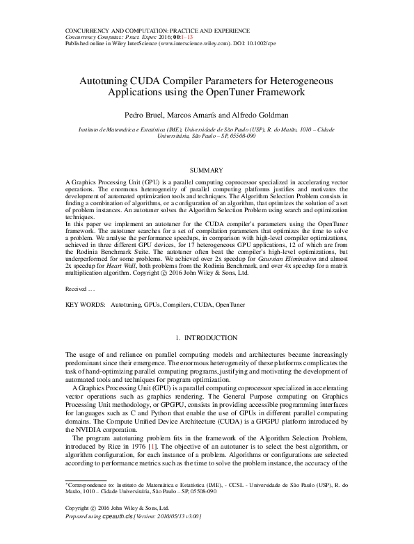 Pdf Autotuning Cuda Compiler Parameters For Heterogeneous Applications Using The Opentuner