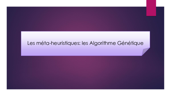 (PDF) Les méta-heuristiques: les Algorithmes Génétiques