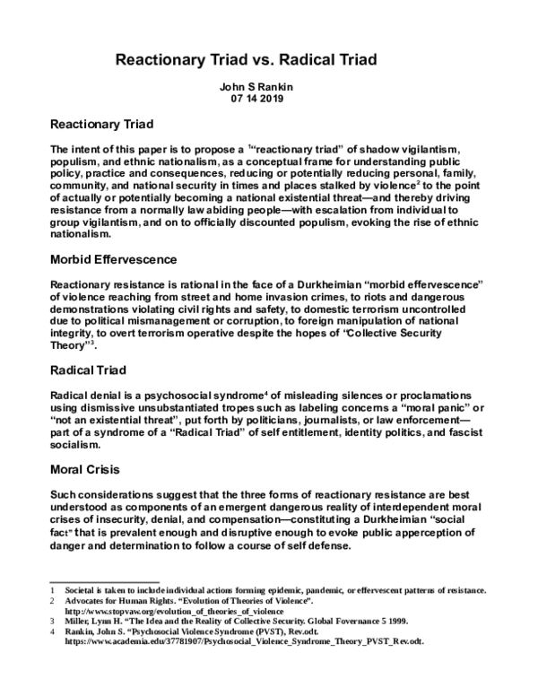Reactionary Triad vs. Radical Triad Reactionary Triad