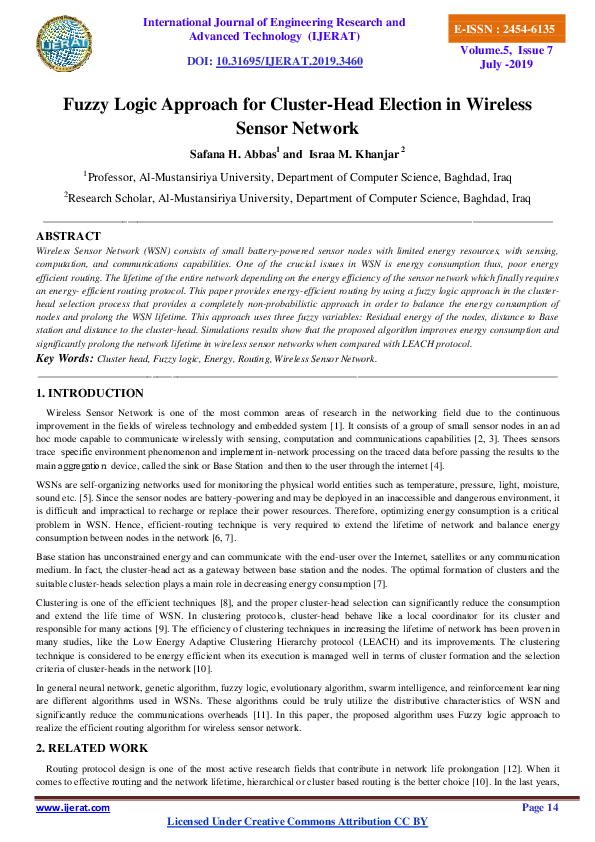 Pdf Fuzzy Logic Approach For Cluster Head Election In Wireless Sensor