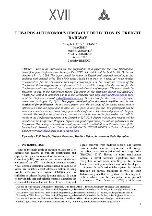 (DOC) TOWARDS AUTONOMOUS OBSTACLE DETECTION IN FREIGHT RAILWAY