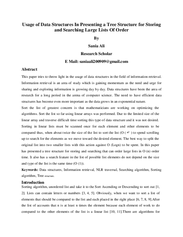 Doc Usage Of Data Structures In Presenting A Tree Structure For Storing And Searching Large 