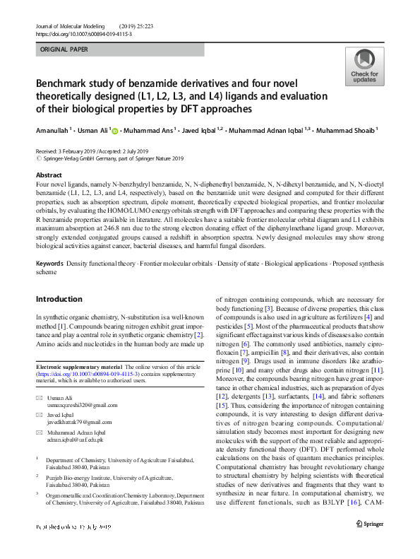 (PDF) Benchmark study of benzamide derivatives and four novel ...