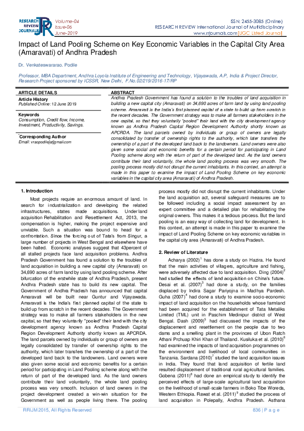 (PDF) Impact of Land Pooling Scheme on Key Economic Variables in the ...