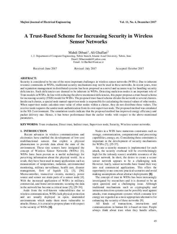 (PDF) A Trust-Based Scheme for Increasing Security in Wireless Sensor Networks | mahdi dibaei ...