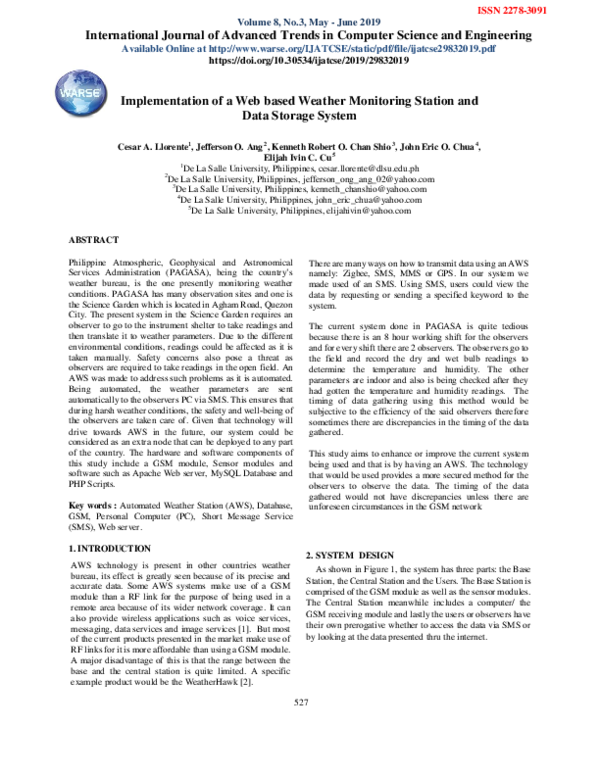 (PDF) Implementation of a Web based Weather Monitoring Station and Data ...