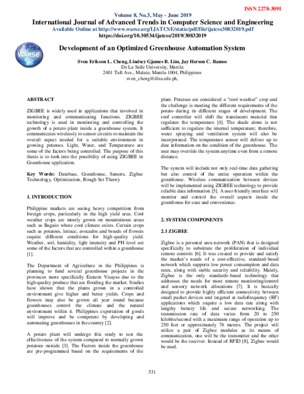 (PDF) Development of an Optimized Greenhouse Automation System