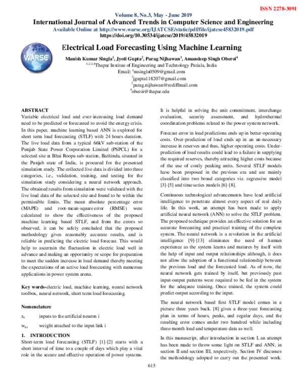 (PDF) Electrical Load Forecasting Using Machine Learning