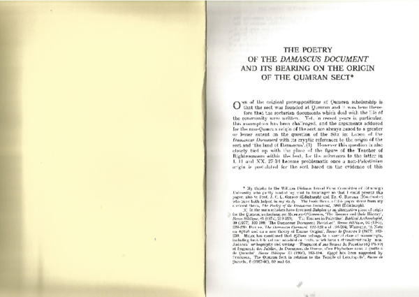 (PDF) The Poetry of the Damascus Document & it's bearing on the Origin ...